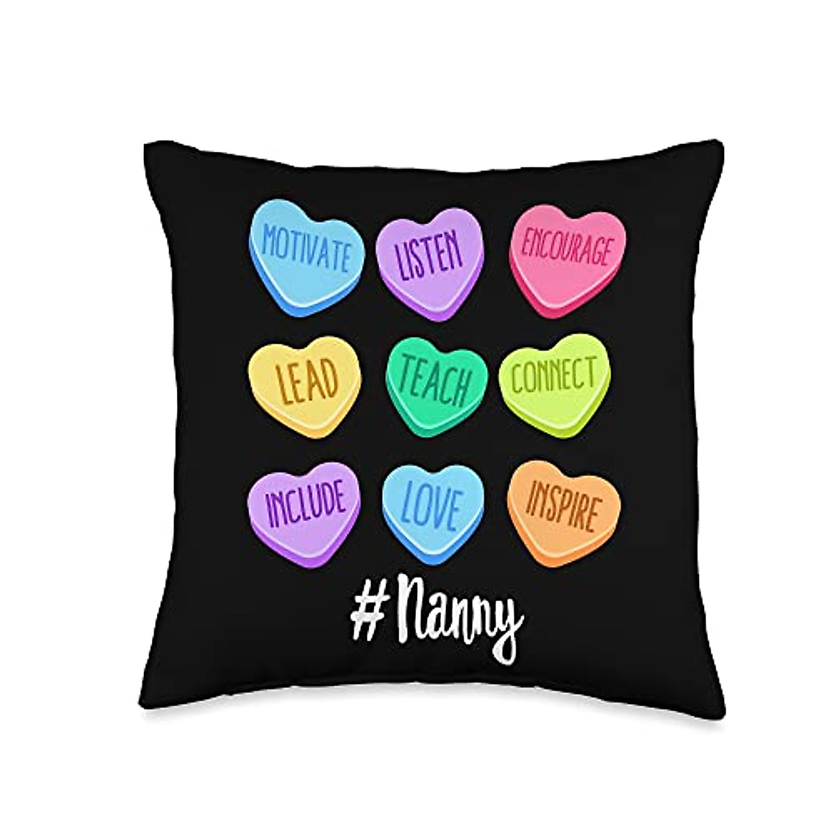 Valentine's Day Daycare Teacher Outfits Nanny Nanny Childcare Valentine's Day Pastel Candy Heart Throw Pillow, 16x16, Multicolor
