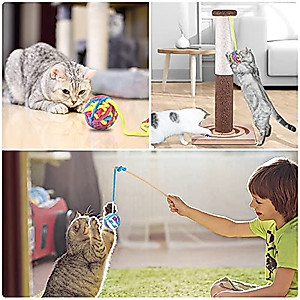 WONOWPA Cat Toy Balls with Bell, Colorful Soft Cat Fuzzy Balls, Interactive Cat Toys for Indoor Cats and Kittens (2 Pcs Bell Balls & 2 Pcs Fuzzy Balls)