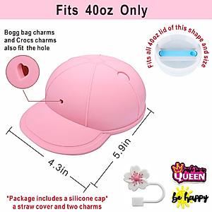 Anti-dust Silicone Cap for Stanley Cup 40oz, Fits Stanley Cup Accessories with Straw Cover and Two Charms, Pink