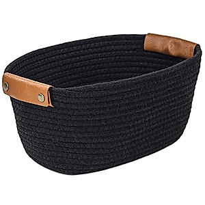 Decorative baskets for home décor. Woven Basket for Storage Baby Diaper. Makeup basket Leather Handles. Bathroom storage baskets. Towel organizers and storage (Black)