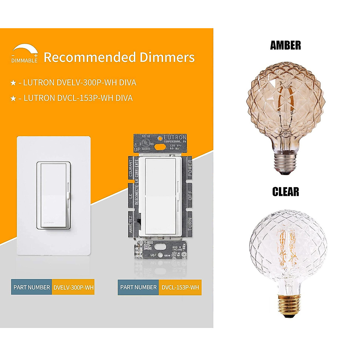 Vintage LED Edison Bulb G30 G95 4W Dimmable LED Filament Bulb Globe Pineapple Shaped Light Bulb 2300K Warm White E26 400LM Equivalent 40W Incandescent (Clear)