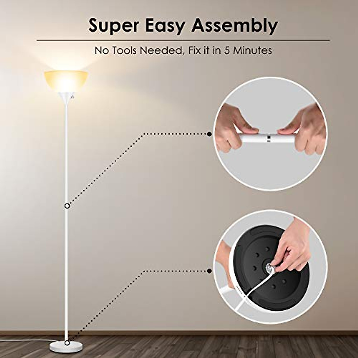 BoostArea Floor Lamp, Standing Lamp, 9W LED, Energy Saving, 50,000hrs Long Lifespan, 3000K Warm White, Eye-Caring,Torchiere Floor Lamps for Living Room,Bedroom,Office,Reading, White Floor Lamps