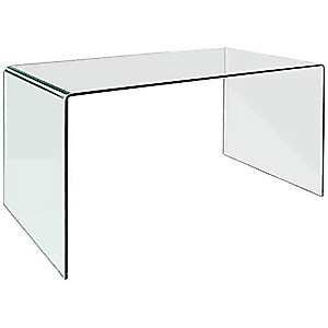 Neos Modern Furniture Bent Glass Computer Desk Contemporary Rectangular Shaped PC Laptop Workstation Study Table Home Office Writing for Small Spaces, Better Than Acrylic or Lucite, 50" L, Clear