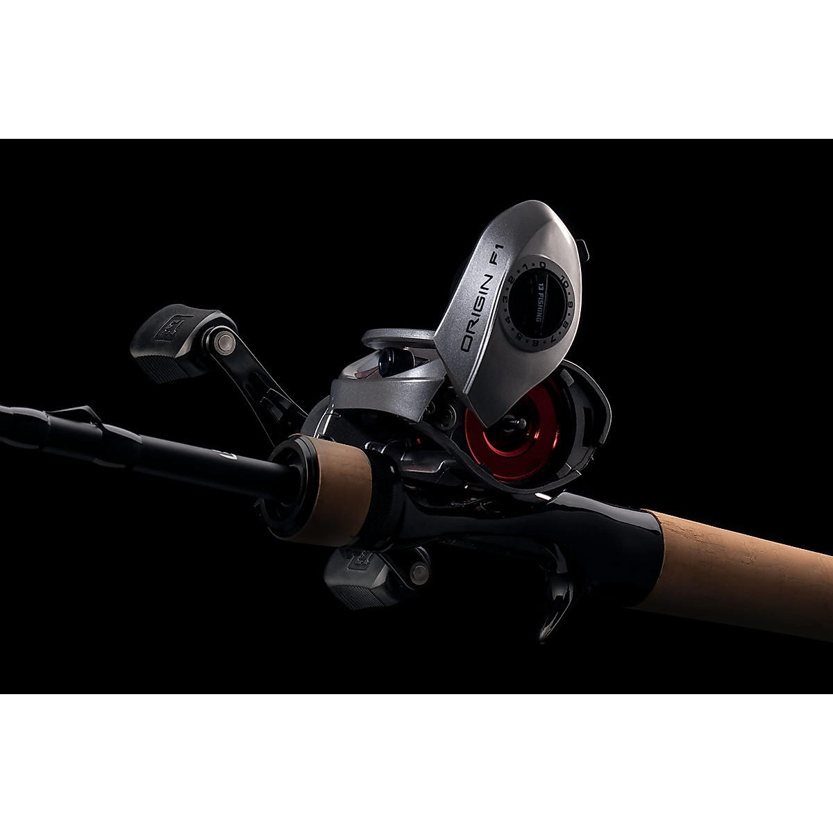13 FISHING - Origin F1 Baitcast Reel - 6.6:1 Gear Ratio - Right Hand Retrieve (100 Size) (Fresh) - OF1-6.6-RH, Silver/Black/Red