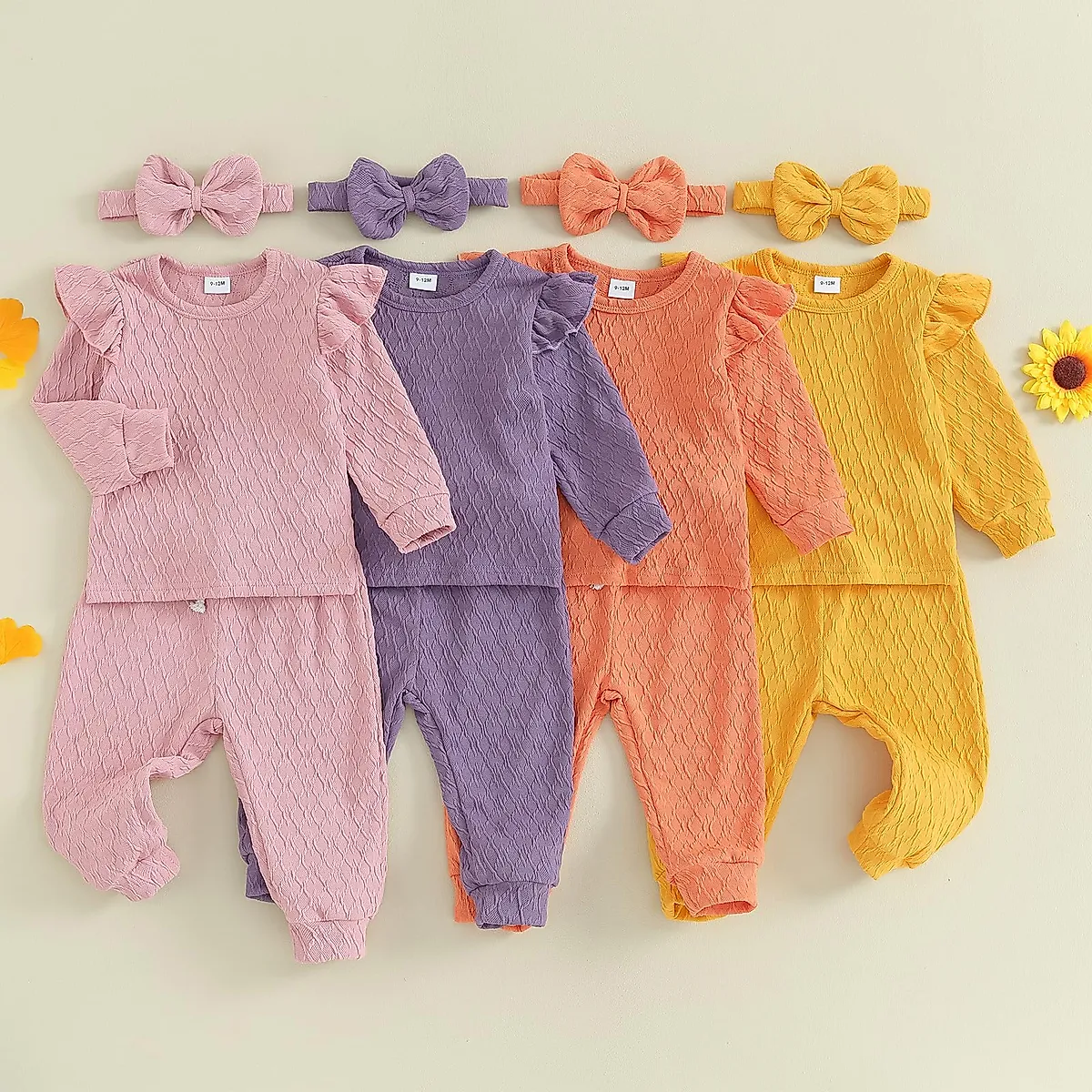 Newborn Baby Girl Clothes Daisy Outfit Long Sleeve Sweashirt Tees Tops Pants Infant Toddler Girl Fall Winter Clothes (Solid-Purple, 12-18 Months)