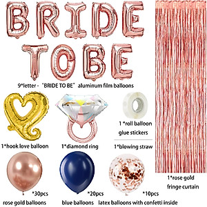 Bachelorette Party Decorations Set, Blue and Rose Gold Bridal Shower Party Decor and Supplies-Bride to Be Balloons, Fringe Curtain, Ring & Latex Balloons for Bridal Shower, Wedding, Bridal Shower