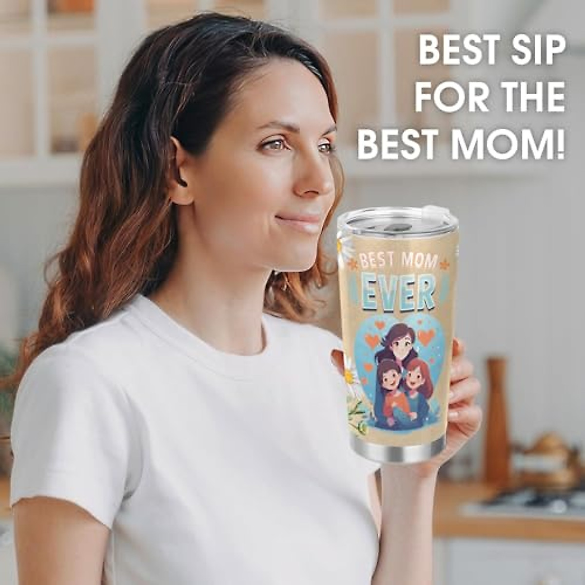 Insulated Stainless Steel 20oz Tumbler With Lid - Best Mom Ever- Sentimental Birthday Gift for Mom, Mothers Day Cup For Mother - Easter Gifts for Mama, Mother's Day present for Mommy -