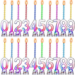 20 Pieces Birthday Number Candle Flashing Multicolor Light up Cake Candle Set LED Number Birthday Cake Topper Candle with 80 Pieces Wax Candles for Birthday Anniversary Celebration