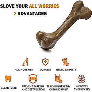 UXVA Dog Toys for Aggressive Chewers, Indestructible Dog Toys, Nylon Dog Bones, Durable Tough Puppy Teething Toys, Interactive Dog Toys for Medium Large Small Breed, Lifetime Replacement, Beef Flavor