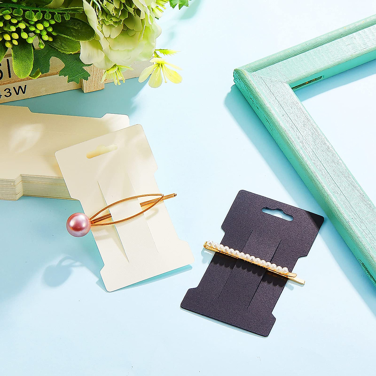 Outus 120 Pieces Hair Clip Display Cards - 6 x 10 cm Kraft Paper Rectangular Card Holders for Hair Bows, Barrettes, and Accessories Organizing in 3 Colors