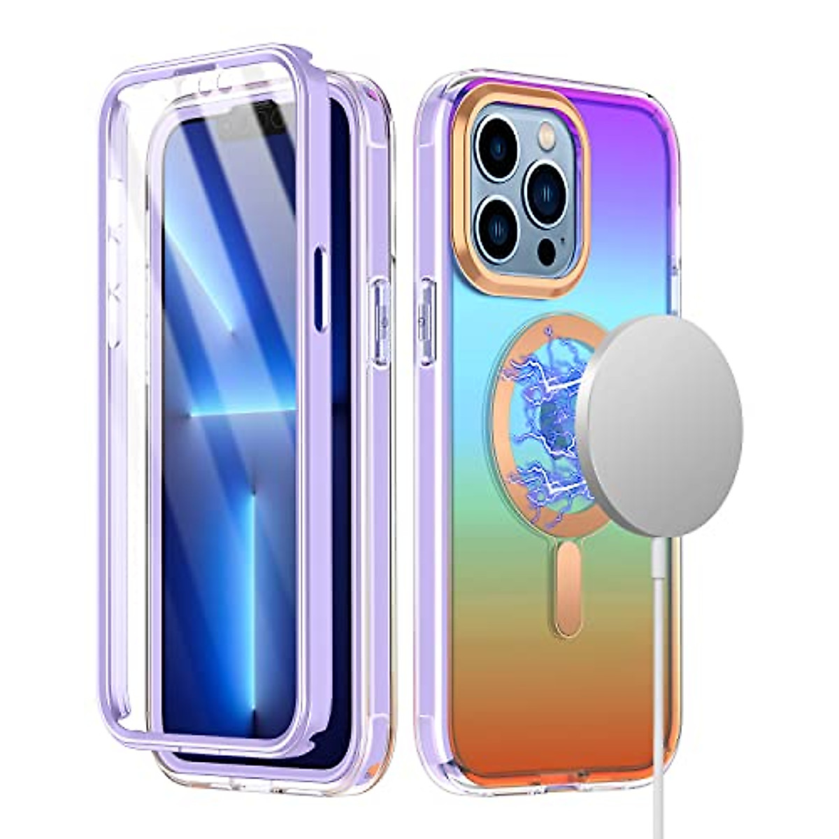 Rancase for iPhone 13 Pro Max Case Compatible with MagSafe,Built with Screen Protector Full Body Shockproof Stronger Magnetic Attraction Women Girls Cover for Apple iPhone 13 Pro Max,Purple