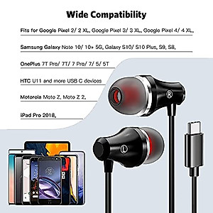 USB Type C Earphones Stereo in Ear Earbuds Headphones with Microphone Noise Cancelling Wired Earbuds with Mic and Volume Control Compatible with Google Pixel 2/XL, Xiaomi, Huawei and More
