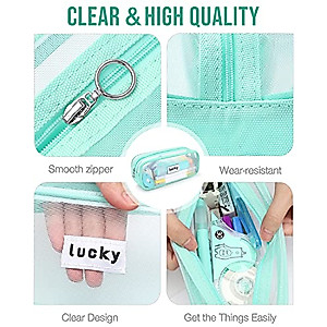 DGDFLDGC Mesh Pencil Pouch Clear Case Kawaii Accessories Bag Makeup Big Office College School Gift for adults Teen Girl Boy (DG 003)