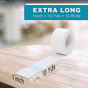 LotFancy Medical Tape,12Rolls 1inch x 10Yards, Surgical Paper Tapes, Wound First Aid Tape, 2 Dispensers Included
