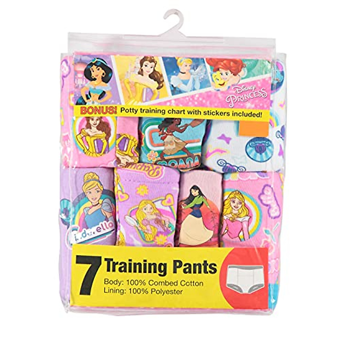 Disney Girls Princess Potty Pant Starter Kit Includes Stickers & Tracking Chart Sizes 2t, 3t, 4t Baby And Toddler Training Underwear, 7-pack Training Pant, 2T US