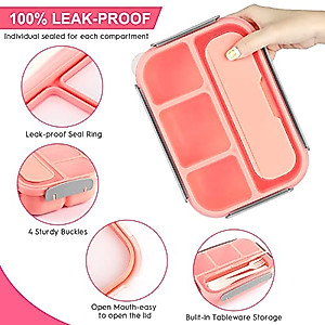 XIANKE 27Pcs Bento Box Lunch Box Kit, 1300ML Lunch Container for Kids/Adults, Durable Leak-proof Box 4 Compartments with Spoon Fork Bag Accessories, Microwave Dishwasher Freezer Safe,BPA-Free