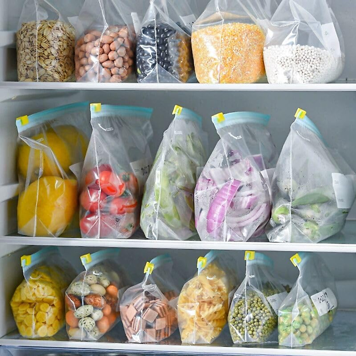15pcs Ziplock Bags,Food Storage Freezer Bags,Resealable Slider Zip Stand and Fill Expandable Bottom Freezer and Microwave Safe