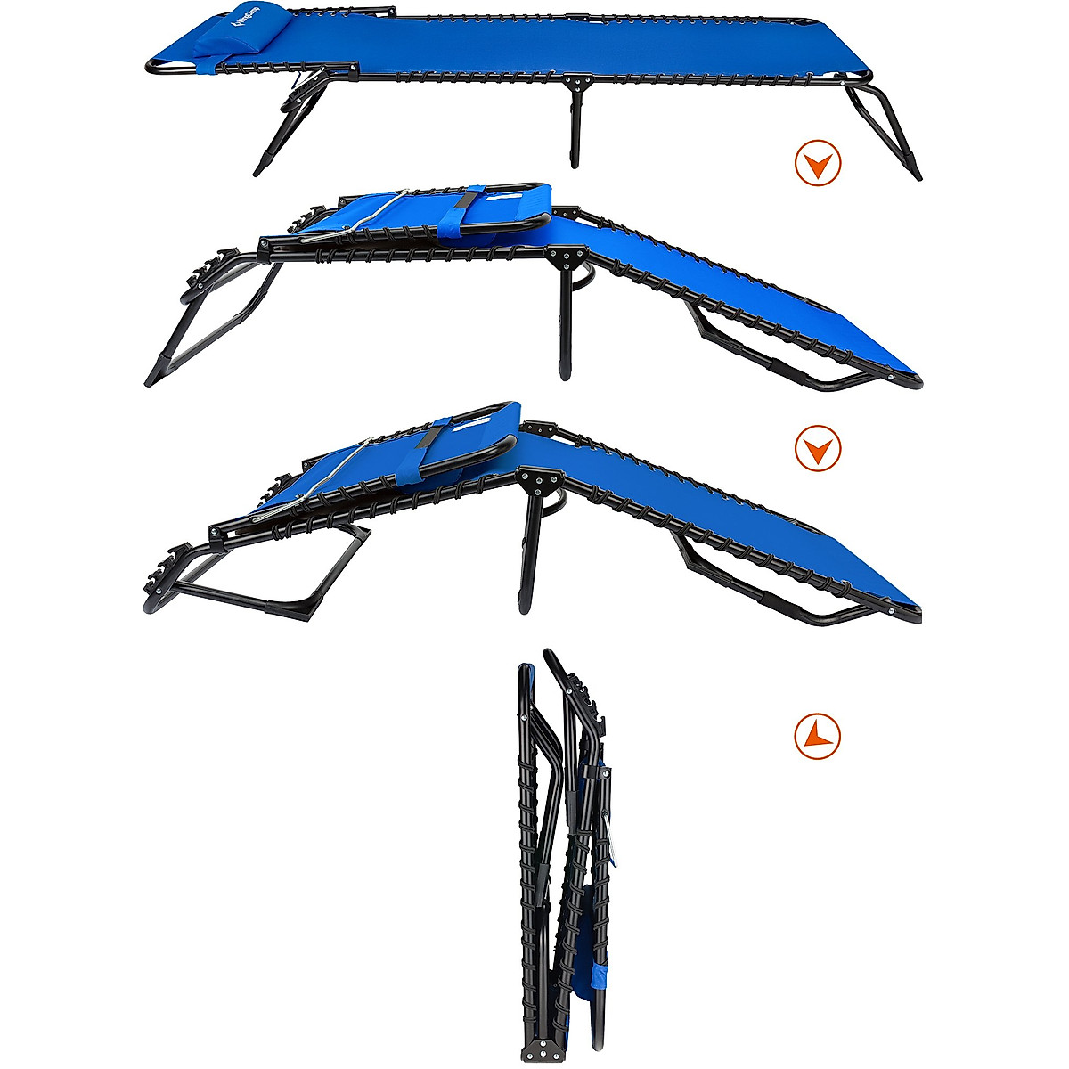 KingCamp Chaise Lounge Removable Pillow 3-Position Adjustable Chair Folding Patio Recliner for Camping Pool Beach Outdoor, Supports 300lbs, Blue, One Size