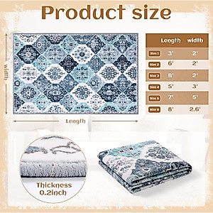 FLYRUGGO Area Rugs, 5x7 Washable Boho Throw Rug Indoor, Moroccan Trellis Bohemian Ultra Soft Large Non-Slip Carpet for Living Room Dining Room Office Bedroom (001-Blue White/Multi, 5x7)