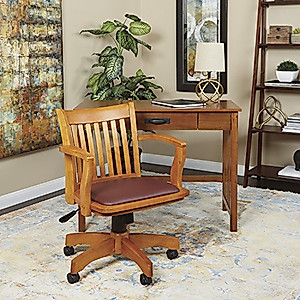 OSP Home Furnishings Deluxe Wood Banker's Desk Chair with Padded Seat, Adjustable Height and Locking Tilt, Fruitwood Finish and Brown Vinyl