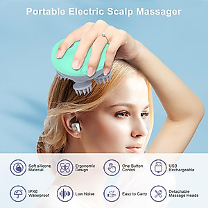 JXTZ Handheld Pet Massager for Dogs and Cats, Portable Electric Cat and Dog Massage Tool with 4 Massage Heads, 3 Speeds, Electric Pet Massager Head and Back Scratcher for Tight Muscles Stiffness Green