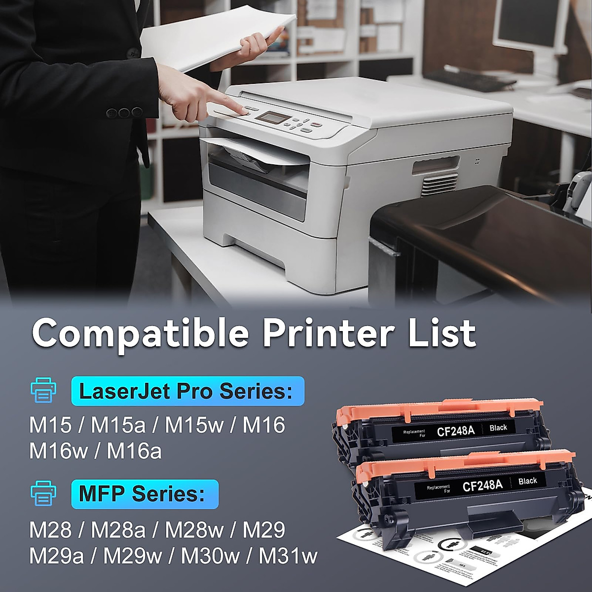 48A CF248A-MYTONER Compatible Toner Cartridge Replacement for HP 48A CF248A M15w M29w M31w Printer Ink(Black, 2-Pack)