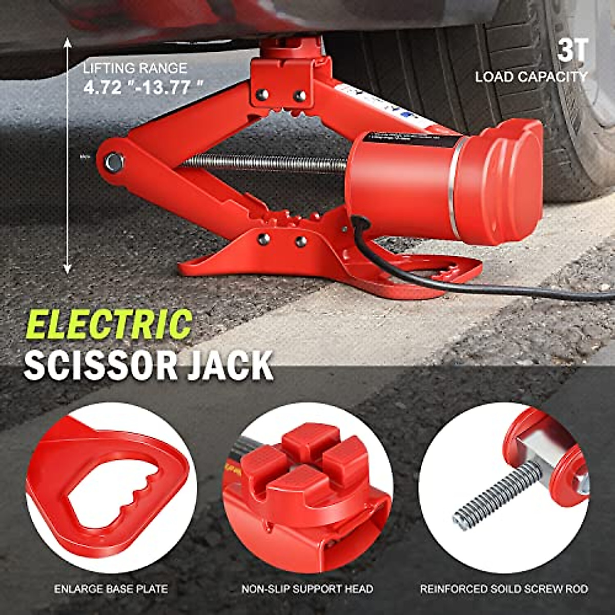 DNA MOTORING 3T Portable Electric Scissor Lift Jack Kit - 4.7'' - 13.8''(12-35cm) 12V Lifting Range Electric Car Jack & Impact Wrench for Auto Sedan SUV Repair, TOOLS-00281