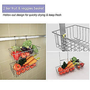 Hanging Dish Drying Rack Orgainzer Set Wall Mount Over the Sink with Utensil Holder, Colture Kitchen Dishes Plate shelf Organizers with Removable 2 Tier Fruit Basket, 304 Stainless Rust Proof