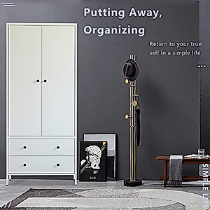 Besfur Steel Storage Wardrobe Cabinet - Metal Wardrobe Armoire Closet with Adjustable Hanging Rod & Two Drawers for Bedroom, Laundry Room (White)