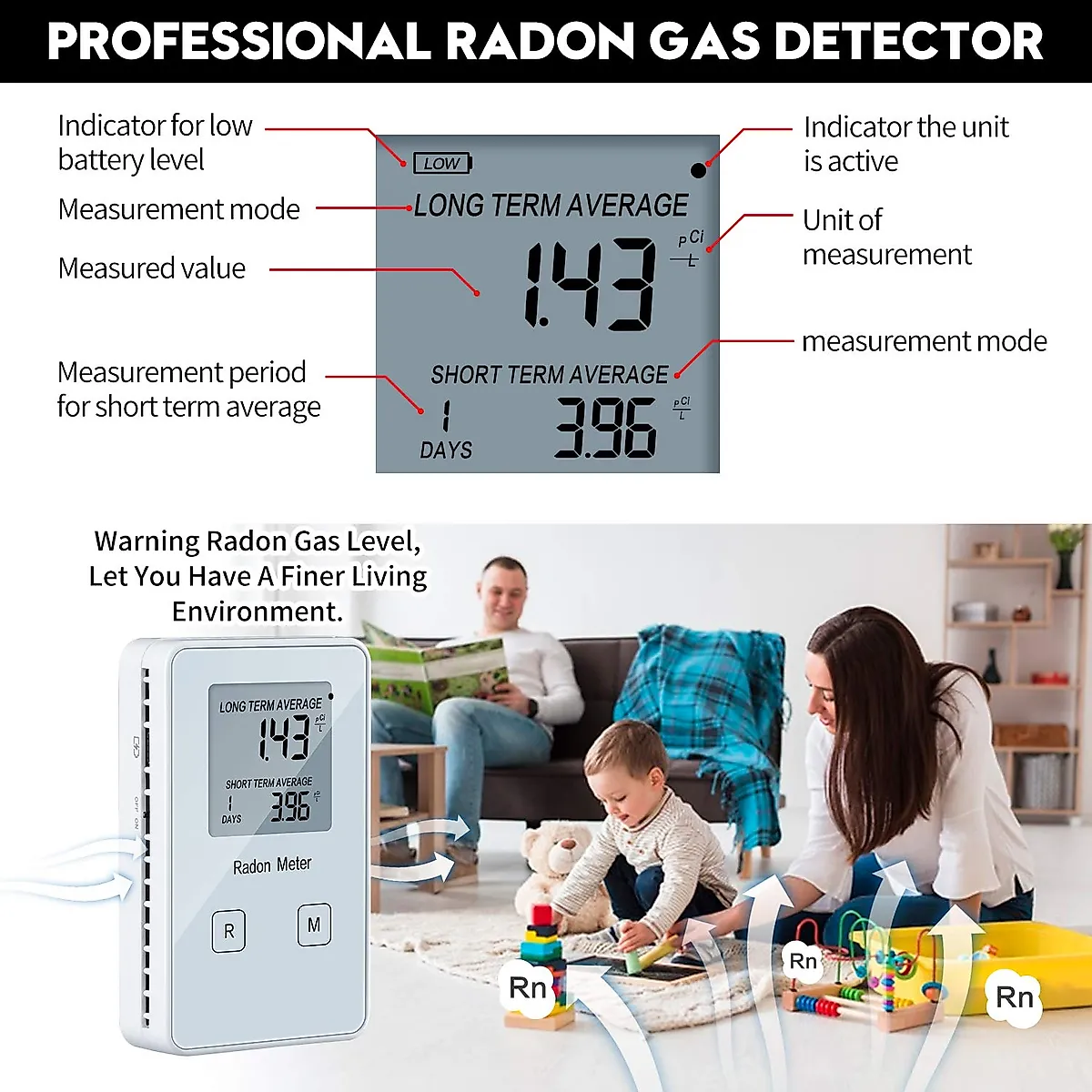 Funny Kitchen Home Radon Detector,Portable Radon Meter,Long and Short Term Monitor,Rechargeable Battery-Powered,Radon Test Kit