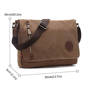 Unisex Messenger Bag Casual Canvas Bag Shoulder Sling Bag Satchel Messenger Bag for Men Work Office 13 inch Laptop Bag (Medium-Coffee)
