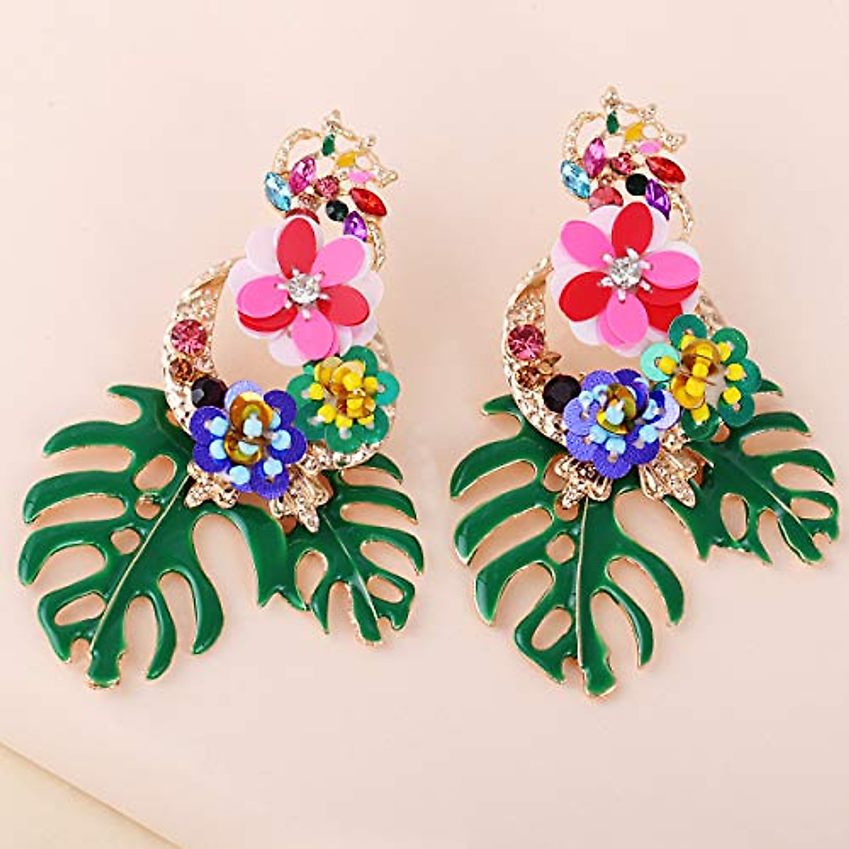 Fahion Statement Vintage Drop Dangle Earrings for Women Girls Green Crystal Earrings