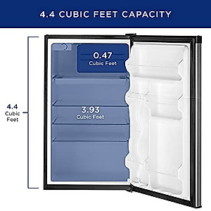 GE Mini Fridge With Freezer | 4.4 Cubic Ft. | Single-Door Design With Glass Shelves, In-Door Can Rack & Small Freezer | Small Refrigerator Perfect for the Garage, Dorm Room, or Bedroom | Clean Steel