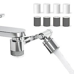 Frizzlife Splash-proof Sink Faucet Extender with Filter, Certified Reduce 99% Chlorine, 1440° Rotating Tap Aerator, 3 Modes Spray Attachment for kitchen/Bathroom/Toddlers, 8pcs Replacement Filter