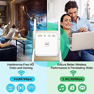 2022 WiFi WiFi Range Extender - 1200Mbps WiFi Repeater Wireless Signal Booster, Dual Band 2.4G and 5G Expander, 4 Antennas 360° Full Coverage, Extend WiFi Signal to Smart Home Devices（ 1203H04 White）
