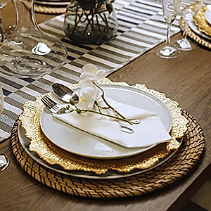 Umisriro Gold Charger Plates,13 Inch Metallic Reef Plastic Chargers for Dinner Plate, Decorative Chargers for Wedding,Elegant Parties, Banquets and Table Decor(Set Of 6)