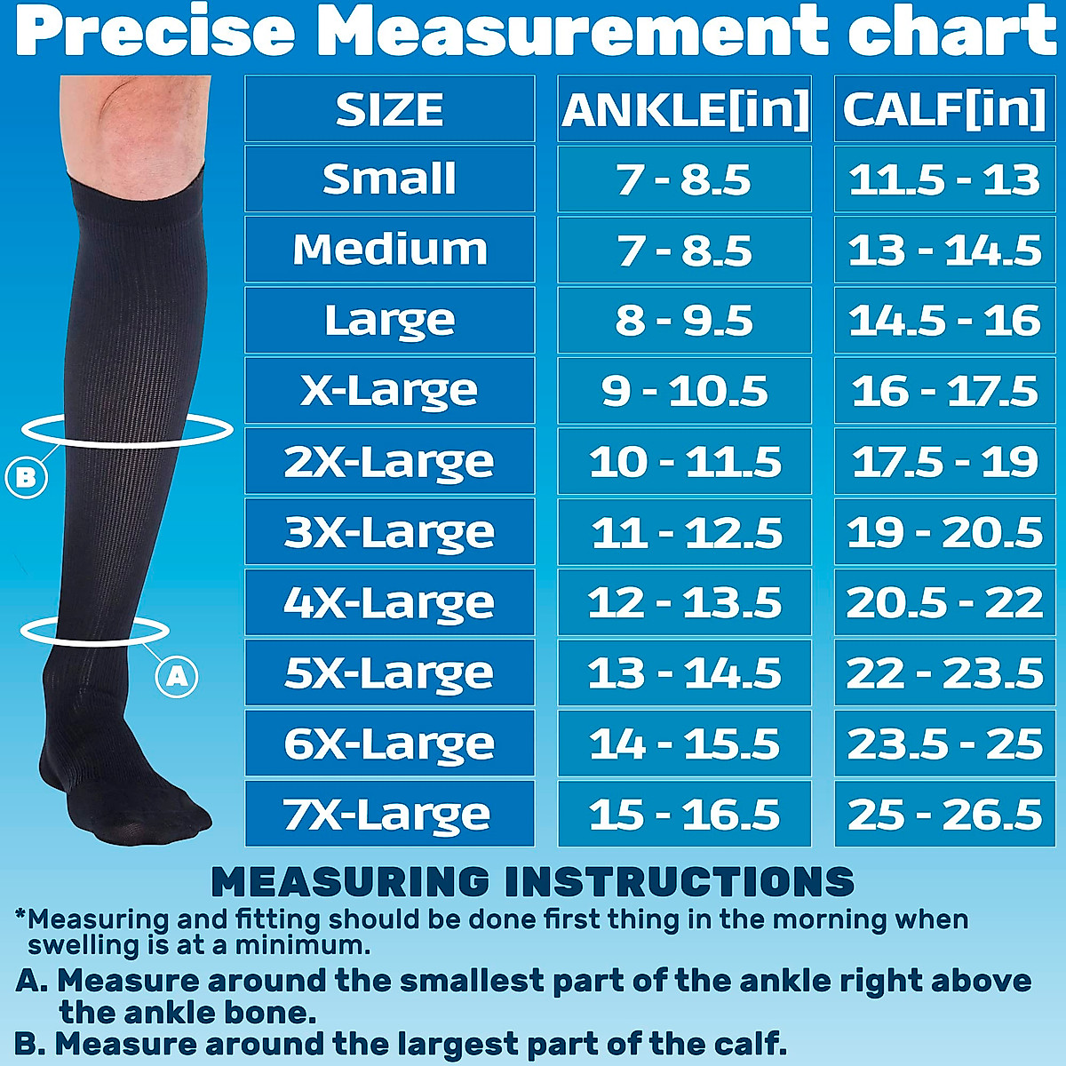 Made in USA - Wide Calf Compression Knee High for Women and Men 20-30mmHg - Plus Size Compression Socks for Swelling, Arthritis, Post Surgery, Blood Clots - Black, 3X-Large - A105BL6