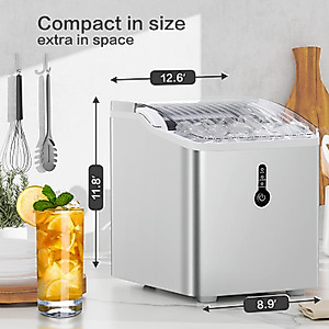 ZAFRO Ice Maker Countertop, Portable Ice Maker with Self-Cleaning, 26Lbs/24Hrs, 9 Cubes Ready in 8 Mins, One-Click Operation, Compact Ice Maker with Ice Scoop/Basket for Home/Kitchen/Office, Silver