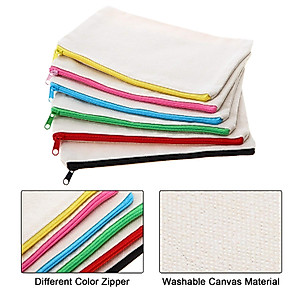 12 Pieces Multipurpose Canvas Cosmetic Bag Makeup Pouches with Zipper Canvas Bag Blank Makeup Bag Plain Pencil Pouch Travel Toiletry Bag for Women Girls DIY