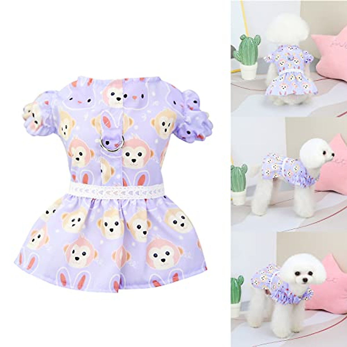 HonpraD Pet Clothes for Large Dogs Girl Spring and Summer Puppy T Shirt Monkey Rabbit Petal Skirt Princess Dog Clothes for Small Dogs Girls Dress T Shirt