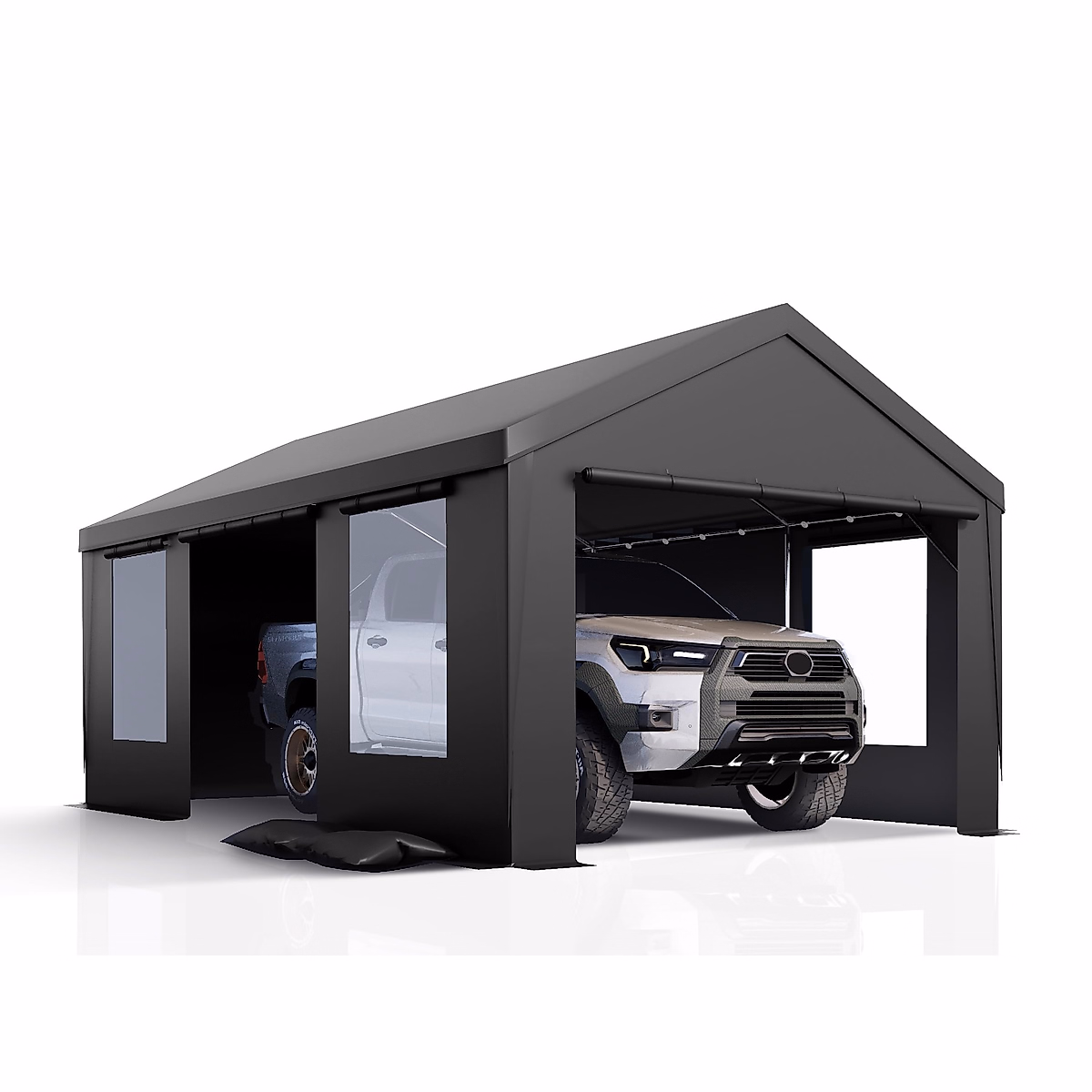 EZYARD Carport 12x20 FT Heavy Duty Carport Reinforced Steel Poles with Removable Sidewalls & Doorst,Gray, EZCP1220GN