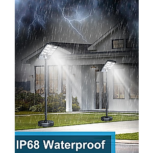 JAYNLT 6000W Solar Street Lights Outdoor with 78" Tall Pole, 3000K/4000K/6500K 400000LM Solar Floor Lamps Dusk to Dawn, IP68 Waterproof Solar Pole Lights with Motion Sensor for Yard, Patio, Camping