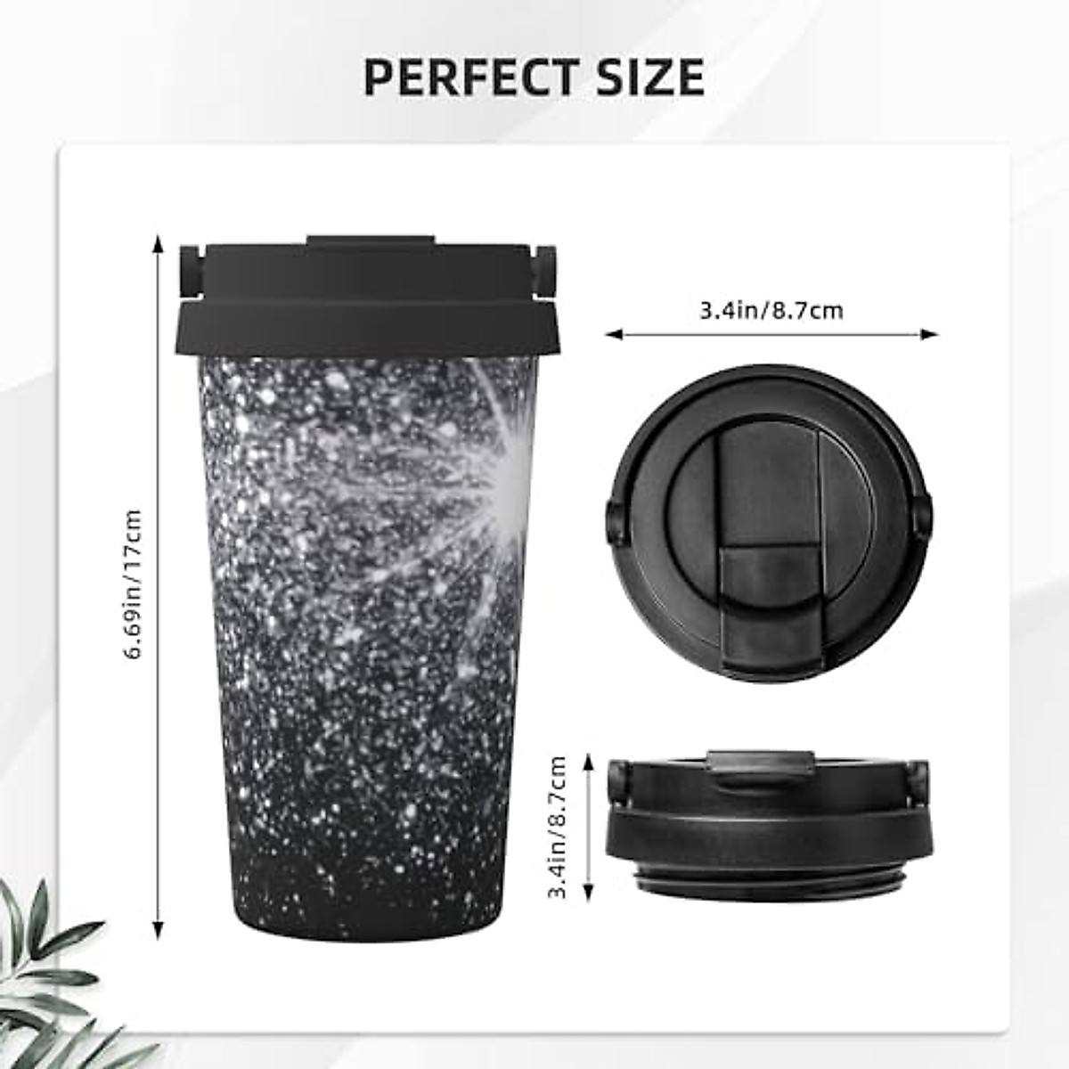 Insulated Coffee Mug Shiny Silver Glitter 17oz Double Wall Vacuum Stainless Steel Tumbler With Leak-Proof Lid And Handle, Cute Travel Thermos Mug For Cold Hot Drinks