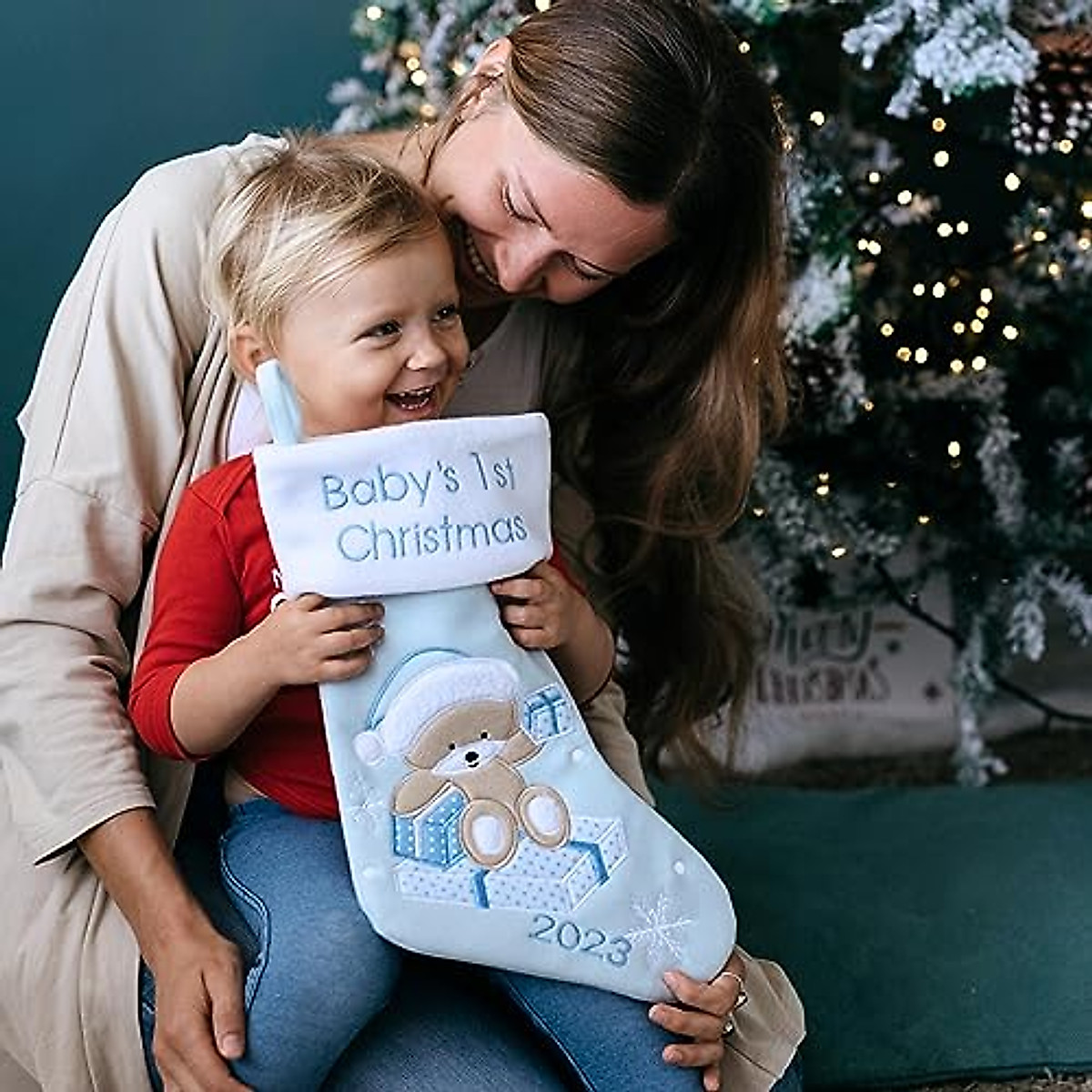 Heart's Sign Babys First Christmas Stocking 2024 | My First Christmas Baby Boy and Baby Girl | Newborn Stockings Christmas Ornaments | Newborn Christmas Decor, Blue