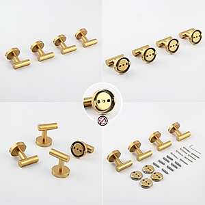 GERZWY Gold Stainless Steel Towel Hook Wall Mounted Robe Hook Heavy Duty Coat Hook Luxury Hooks for Bathroom Hotel 4 Pack