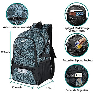 WOLT | Basketball Equipment Backpack, Large Sports Bag with Separate Ball holder & Shoes compartment, Best for Basketball, Soccer, Volleyball, Swim, Gym, Travel (Camouflage Grey)