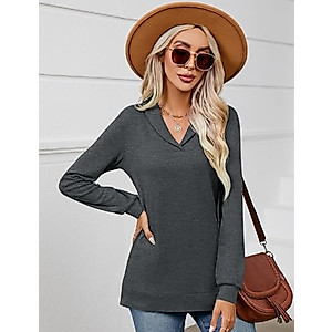 KTILG Womens Sweatshirts Long Sleeve V Neck T Shirts for Women Tunic Tops to Wear with Leggings Womens Long Sleeve Shirts(Dark Gray_Medium)