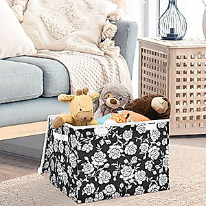 CaTaKu Black Rose Boho Storage Bins with Lids Fabric Large Storage Container Cube Basket with Handle Decorative Storage Boxes for Organizing Clothes Shelves