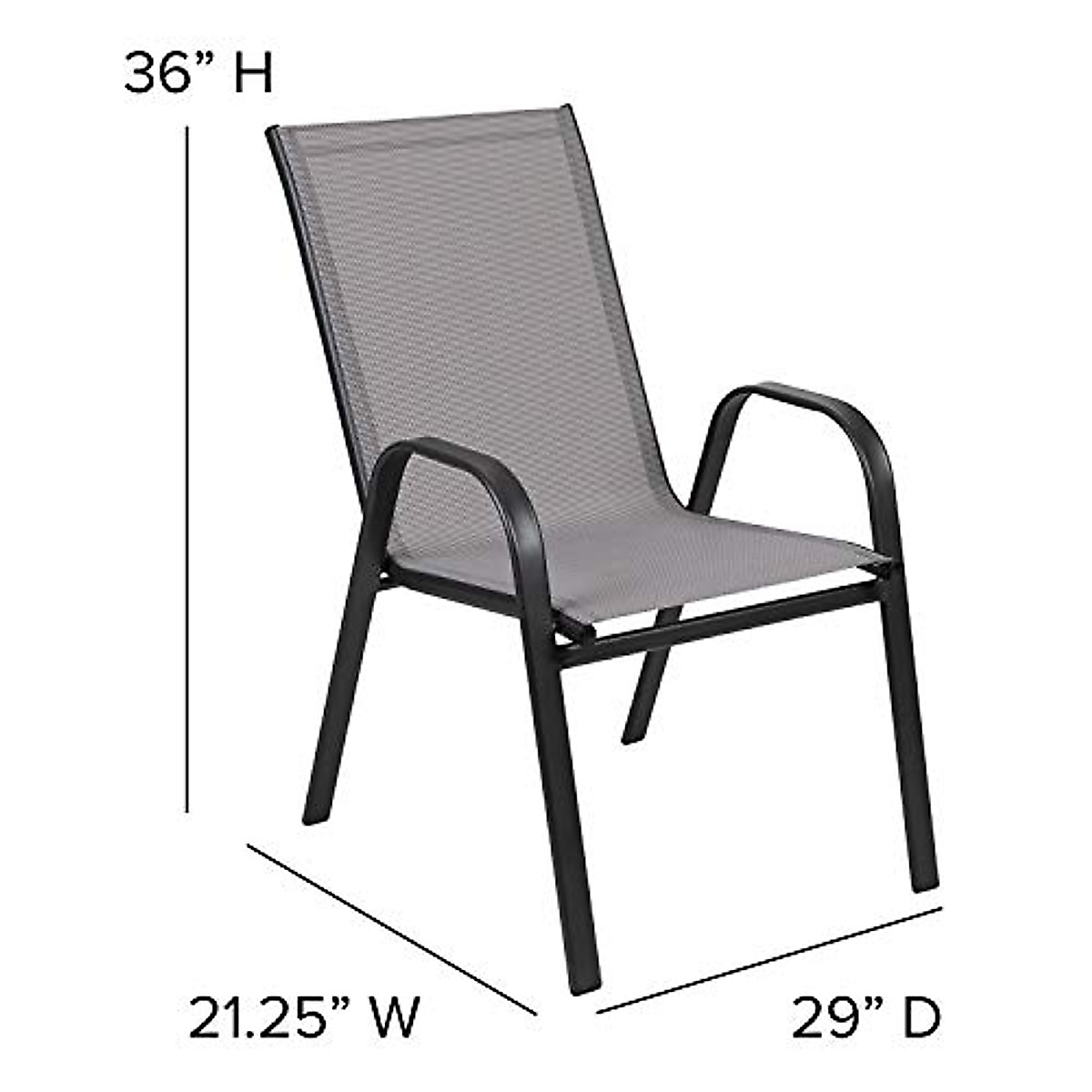 Flash Furniture Brazos Series Outdoor Stackable Patio Chairs with Flex Comfort Material, Stacking Outdoor Modern Sling Patio Chairs, Set of 4, Gray