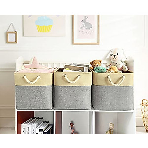 Cube Storage Organizer Bins 13x13 Fabric Storage Cube Bins for Shelves Toys Towel Books, Collapsible Storage Baskets with Cotton Handles for Closet, Clothes, Grey